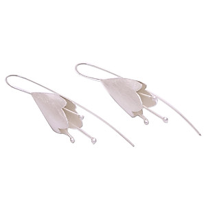 NOVICA Artisan Handmade Sterling Silver Drop Earrings Flower from Bali No Stone Indonesia Floral Modern [1.8 in L x 0.6 in W x 0.3 in D] ' Budding Orchid'
