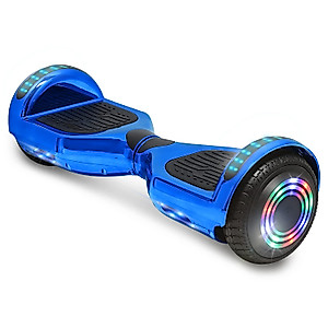 TPS Power Sports Electric Hoverboard Self Balancing Scooter for Kids and Adults Hover Board with 6.5" Wheels Built-in Speaker Bright LED Lights UL2272 Certified (Chrome Blue)