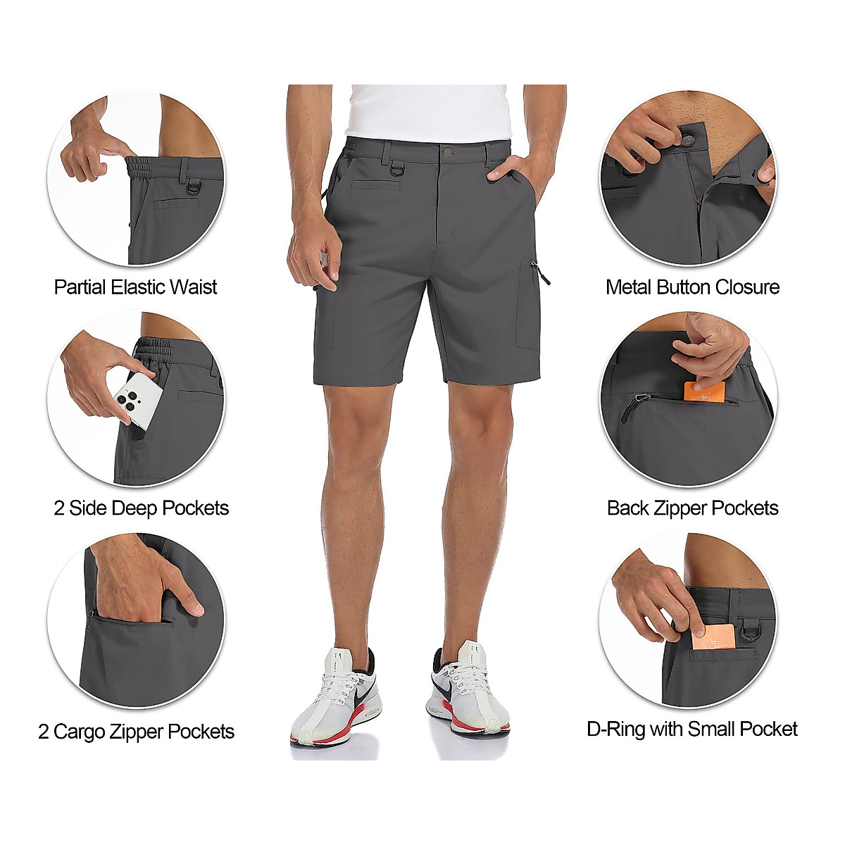 Flewolch Men's Hiking Shorts Quick Dry Outdoor Travel Cargo Shorts with Multi Pocket Gray 32