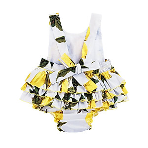 PrinceSasa Baby Girl Clothes Lemon Floral Ruffles Summer Dress and Headband for Newborn Gifts,A6,0-6 Months(Size S)