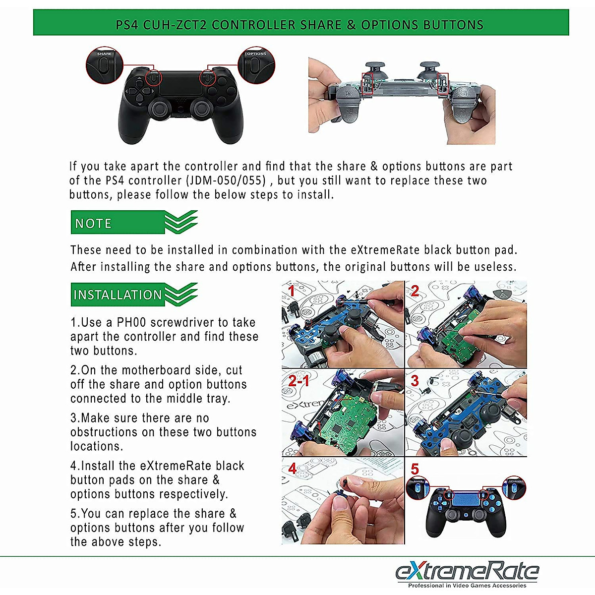 eXtremeRate 7 Colors 9 Modes Button Control DTFS (DTF 2.0) LED Kit, Scarlet Red Classical Symbols Multi-Colors Luminated D-pad Thumbsticks Face Buttons for PS4 Controller - Controller NOT Included