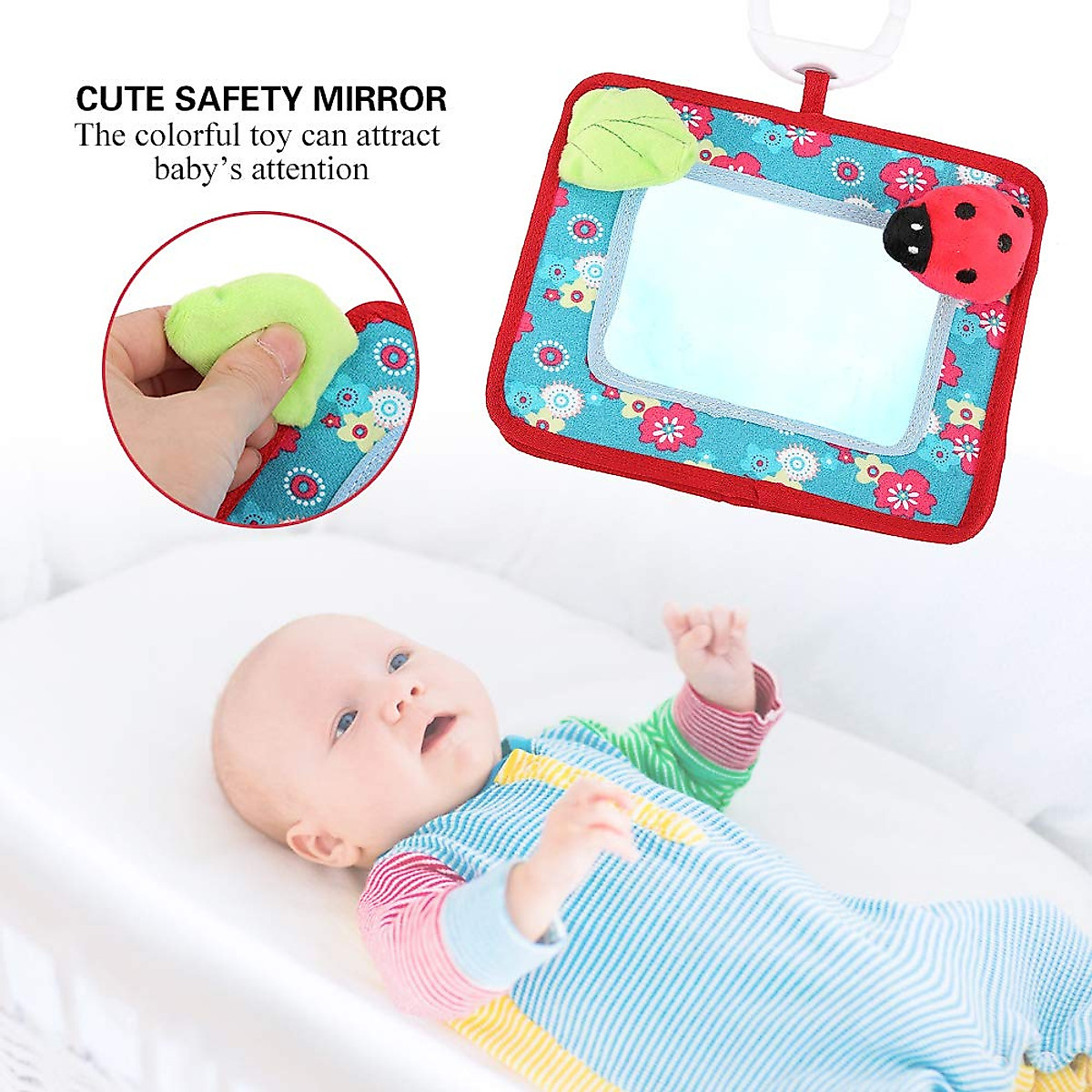 ViaGasaFamido Baby Mirror, Colorful Cute Baby Essential Developmental Safety Mirror Stroller Pedant Tool Children Early Educational Tool