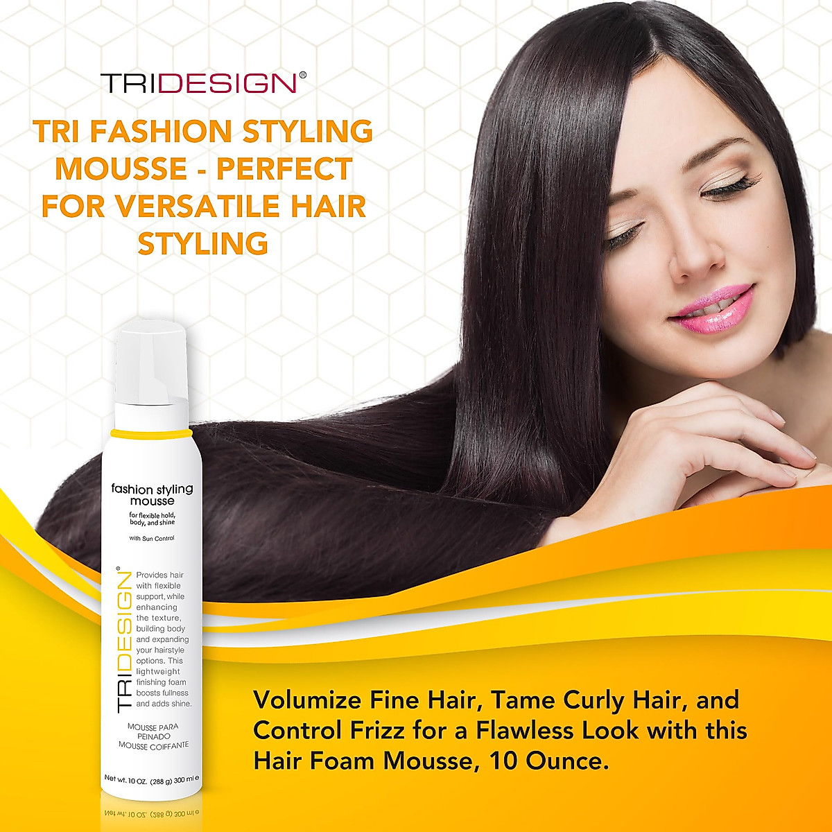 TRI Fashion Styling Mousse - Wavy Hair Volumizer & Curl Tamer with Frizz Control, Shine & Styling Options for Women, Hair Foam - 10 Ounce