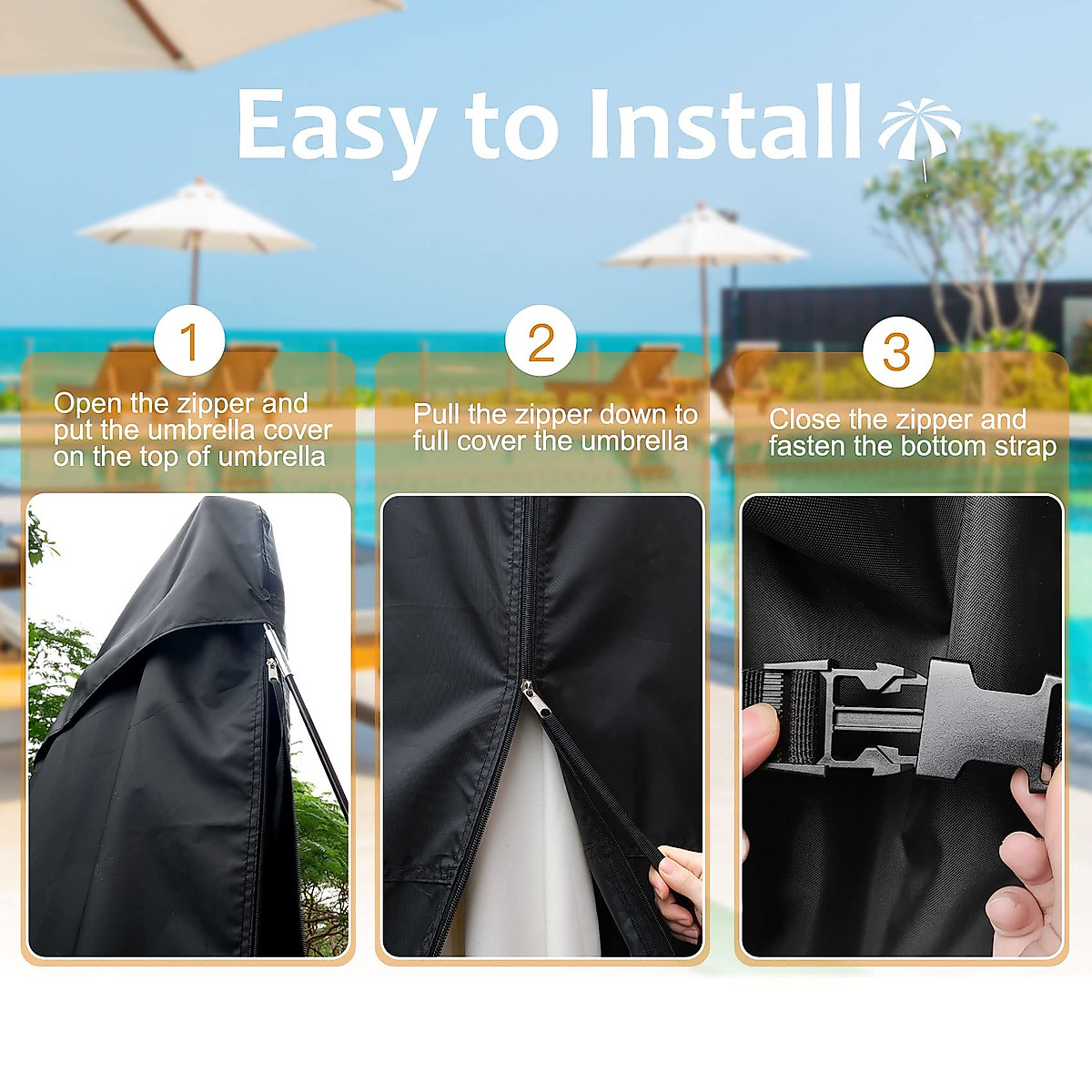 NettyPro Umbrella Cover for 6ft to 9ft Patio Umbrellas, Waterproof and Durable Market Umbrella Parasol Cover with Zipper and Rod, Black
