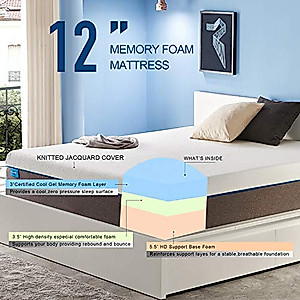 Queen Size Mattress, 12 Inches Gel Memory Foam Bed Mattress in a Box Queen Mattress Supportive & Pressure Relief with Breathable Soft Fabric Cover, Premium Size 80 * 60 * 12