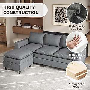 Convertible Sectional Sofa Couch for Living Room, L-Shaped Comfy Cloud Sofa, Removable Storage Ottoman, Small Sofa for Apartment/Living Room (Dark Grey)