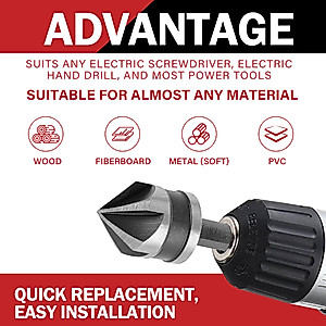 AIMLENTOOL 5 Pcs Countersink Drill Bit Set, 82 Degree 5 Flute High-Speed Steel Countersink Drill Bit with 1/4” Hex Shank, 1/4" to 3/4" Size for Machinable Metals, Wood, Carbon Steel, in Aluminum Case