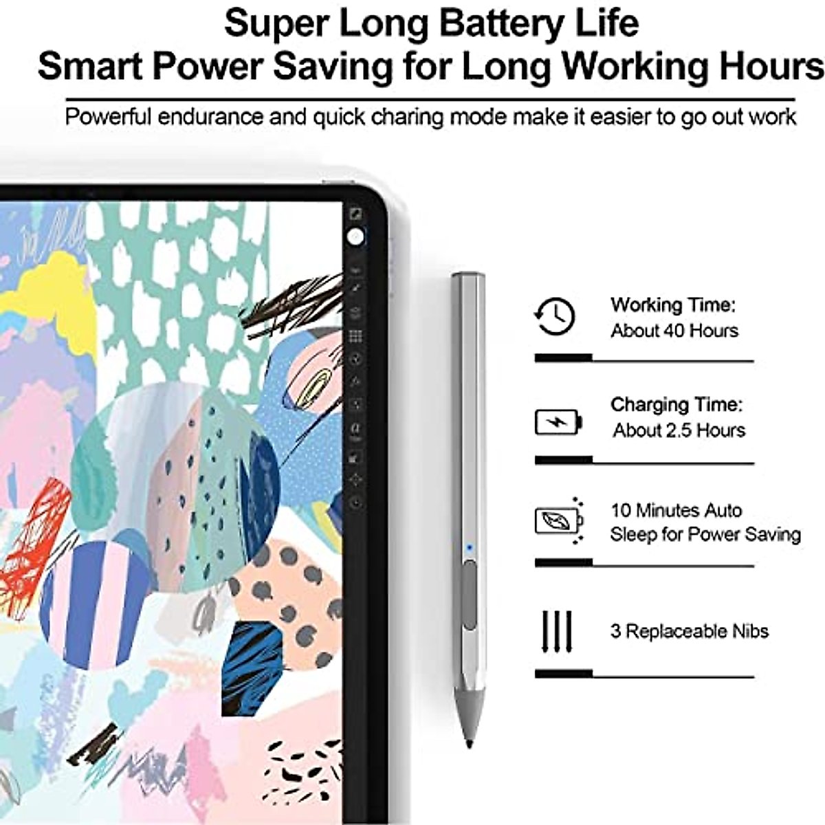 Stylus Pen for Microsoft Surface Pro9/8/7/6/5/4/3/X Surface Laptop/Book/Studio Surface 3/Go/Go2/Go3, 4096 Pressure Sensitivity, Pen for Surface with Magnetic Adsorption, Palm Rejection (Sliver)