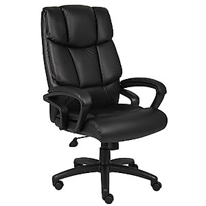 Boss Office Products High Back No Tools Required Top Grain Leather Chair in Black
