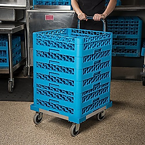 Carlisle FoodService Products E-Z Glide Dishwashing Racks Dolly with Handle for Kitchen and Restaurants, Aluminum, 20.63 X 20.63 X 6.63 Inches, Blue