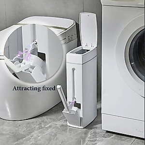 CurcKua Bathroom Trash Can Set Bathroom Garbage Can 16.5x8x4.3in 1.2-Gallon Slim Bathroom Bin with Toilet Brush Holder Press-Opening White Rectangular Toilet Trash Can for Toilet Kitchen Space Saving