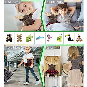 DolliBu Plush Moose with Red Plaid Hoodie - Soft Huggable Wild Life Moose, Adorable Playtime Zoo Moose Plush with Clothes, Cute Wildlife Cuddle Gift for Kids and Adults