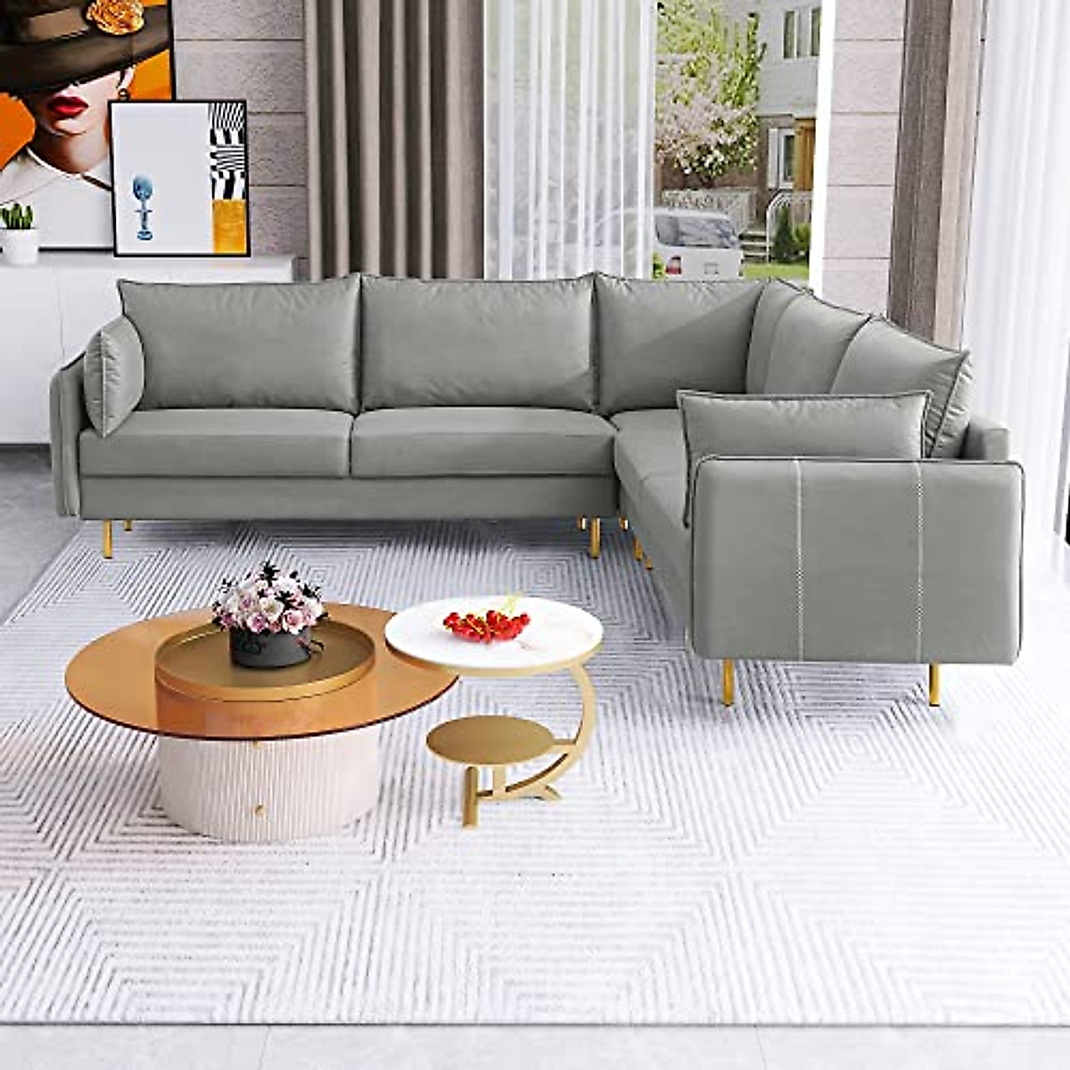 COULDWILL L Shape Couch Corner Sectional Sofa Modular Couch 5-Seats Technical Faux Leather Sofa for Living Room and Office