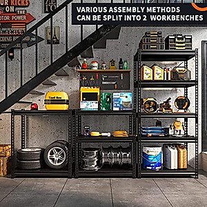 REIBII Garage Shelving Heavy Duty Storage Shelves Loads 1690 LBS, Garage Storage Shelves Adjustable Metal Shelving Heavy Duty Metal Shelves for Garage,Basement 32" W x 17" D x 72" H,Black