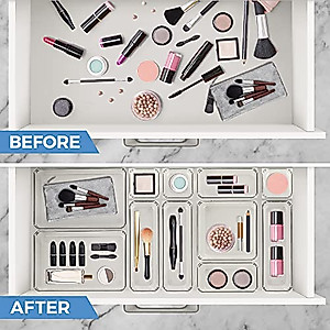 Ravinte 6 Pack Drawer Organizer - 6" X 9" Plastic Storage Bins, Acrylic Organizers with Non-Slip Pads Clear Desk Storage Tray for Makeup, Jewelries, Kitchen Utensils, Bathroom and Office