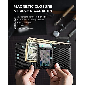 LORZOR Mens Wallet for Apple AirTag - Minimalist Pop up Smart Wallet for Men, Slim RFID, Carbon Fiber Modern Mens Wallet (AirTag Not Included)