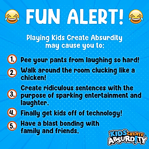 Kids Create Absurdity Funny Card-Game for Kids Family Game Night-Laugh Until You Cry- Stocking-Stuffer-for-Kids A Fun Fill in The Blank Card Game for Ages 6-12 Years Old.
