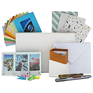 Polaroid GO Everything Box Bundle with Polaroid GO Color Film (2-Pack), 3 Magnetic and 10 Hanging Frames and Storage Box, Postcard Set (20-pack) with Metallic Pen Set (5 Items)
