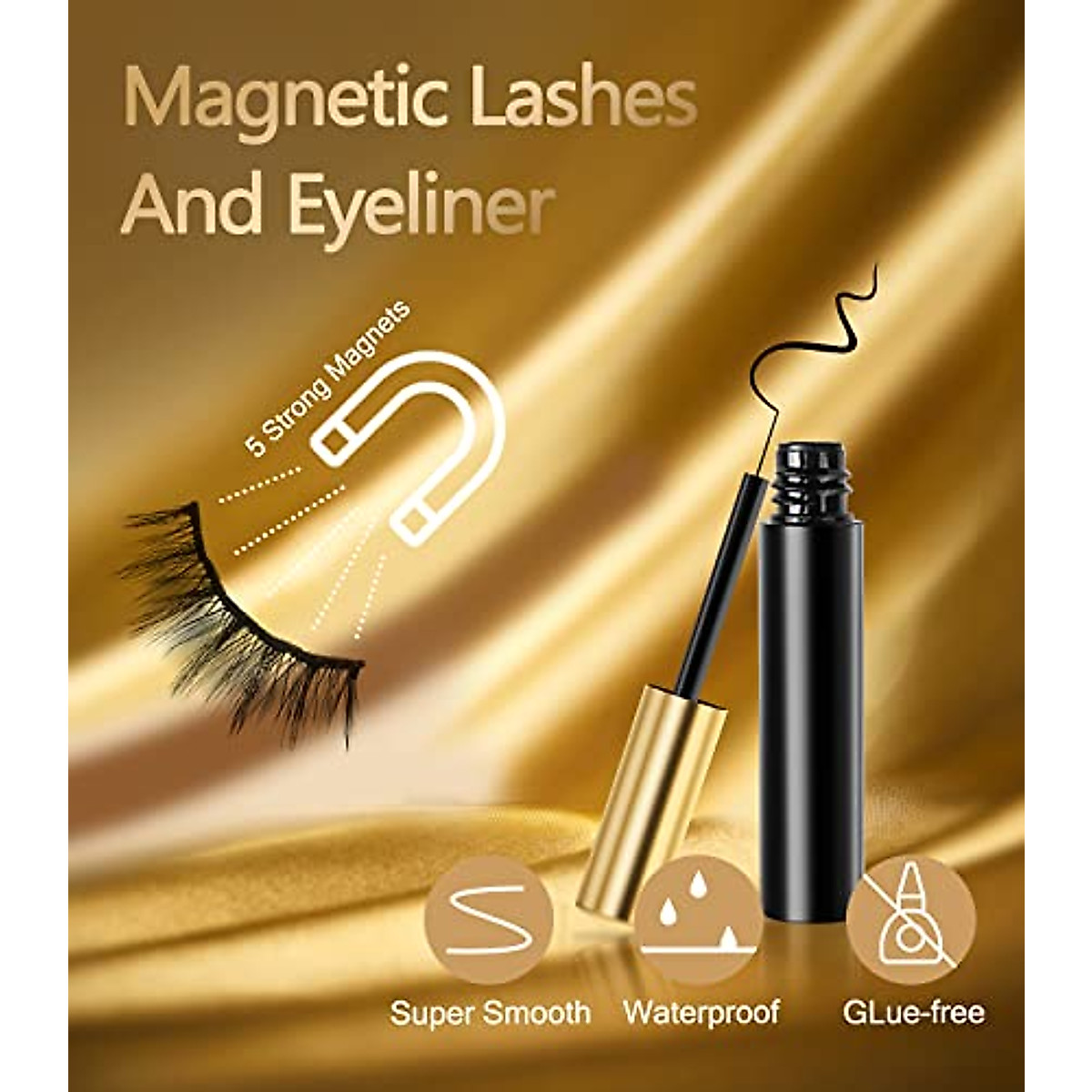 Larbois Magnetic Eyelashes 5 Pairs, Magnetic Eyelashes with Eyeliner Kit Easy to Wear, Comfortable ＆ Reusable False Lashes From Natural to Gorgeous Styles No Glue Needed