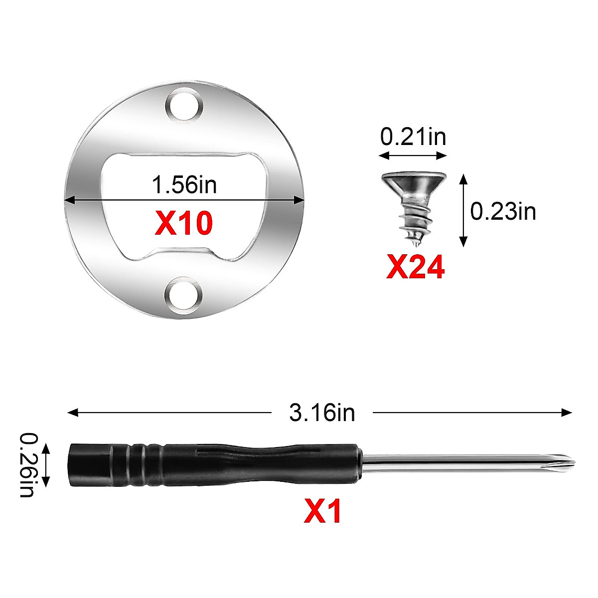 Juome 10 Sets Bottle Opener Inserts Kit, Stainless Steel Metal Inserts DIY Beer Opener, Wrench/Spanner with Screws for Bottle Opener Resin Molds Kit