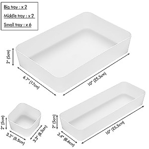 Poeland 10 Pcs Drawer Organizer Tray Storage Box for Bedroom Dresser Bathroom Kitchen, Frosted