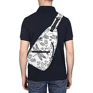 Sling Bag Dragonfly Botanical Flower Hand Drawn Hiking Daypack Crossbody Shoulder Backpack Travel Chest Pack for Men Women