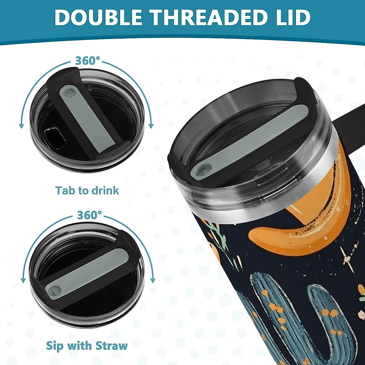 Selerdon 40 oz Tumbler Cowboy Hat with Handle and Straw Lid Vacuum Stainless Steel Insulated Water Bottle Travel Mug Car Cup Holder Friendly BPA Free for Gym Travel Office