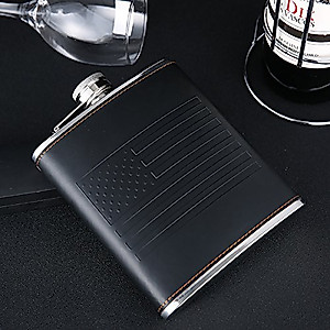 American Flag 18 oz Black Stainless Steel Whiskey Hip Flasks for Liquor with Leather Wrapped, TOX TANEAXON