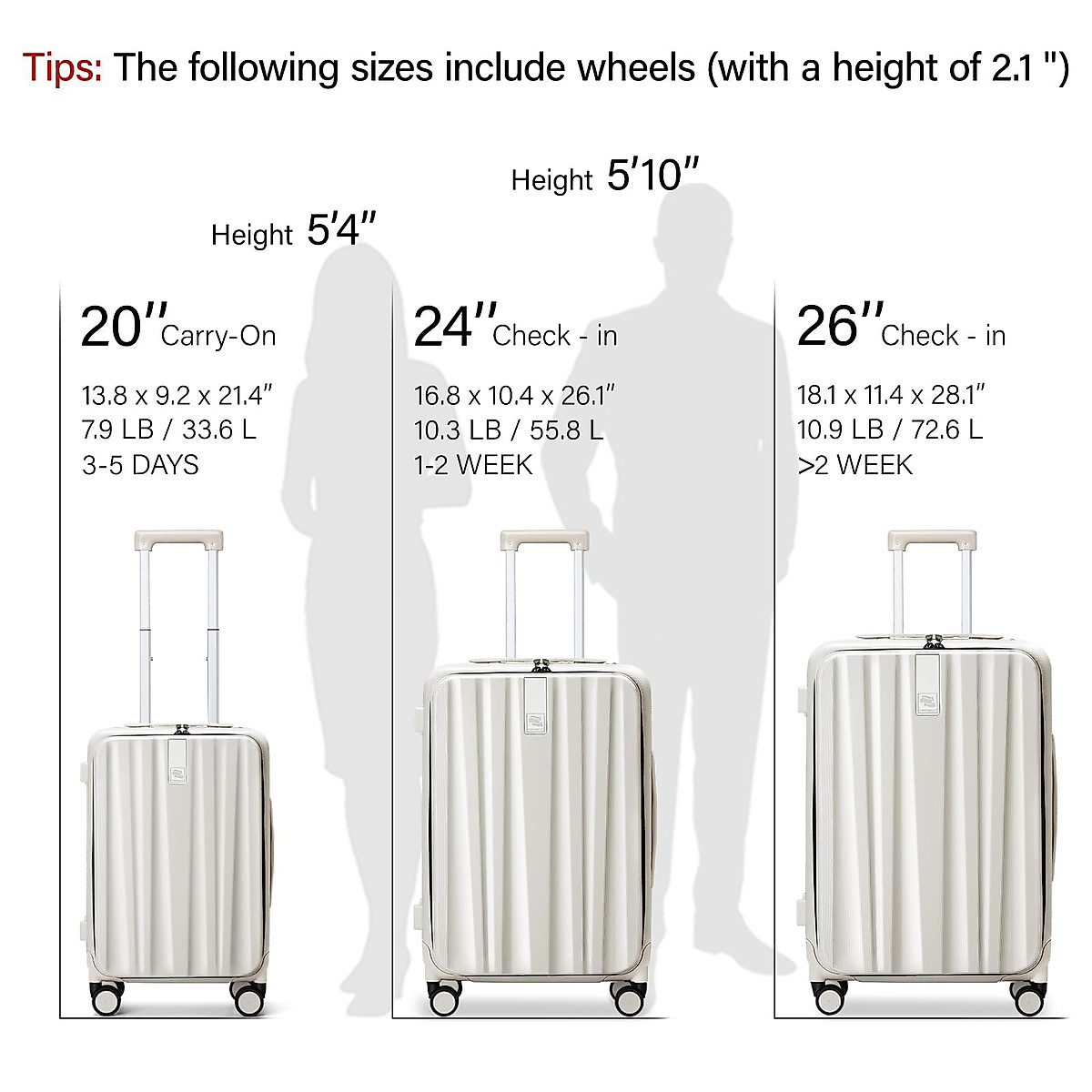 Hanke 26 Inch Large Luggage Suitcase Top Opening Aluminum Frame Travel Luggage Hard Shell Suitcases with Wheels for Woman Men.(Ivory white)