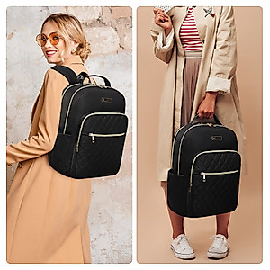 Modoker Womens Laptop Backpack 15.6-Inch Laptop & Tablet, Quilted Slim Laptop Backpack for Business Work Travel with USB Charging Port, Fashion College School Bookbag Casual Daypack, Black