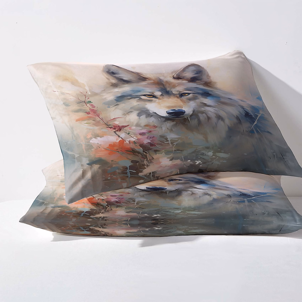 Wolf Sheets Twin Size, Wolves Wildlife Bed Sheets, Patterned Bedding Sheets & Pillowcases 3 Piece Set - Soft Microfiber Deep Pocket Fitted Sheet & Flat Sheet & Pillow Case M2-&-174