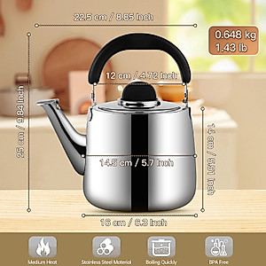 Tea Kettle,Whistling Tea kettle for Stove Top,4 QT Stainless Steel Teapot,Induction Tea Kettle Pot for Stovetop (3.8 L,Silver)