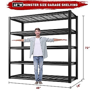 REIBII 48''W Garage Shelving 2500LBS Storage Shelves Heavy Duty Garage Shelves 5 Tier Adjustable Metal Shelves for Garage Storage Rack Heavy Duty Shelving Industrial Utility Shelf,48''W X 72''H X18''D