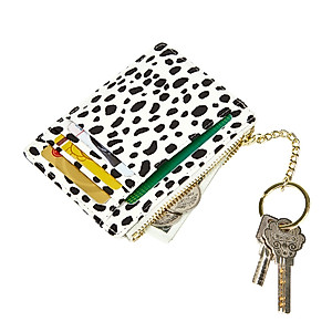 Women's 8 Cards Slim Minimalist Card Holder Coin Changes Purse Keychain Front Pocket Wallet, White Dot