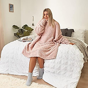 Brentfords Long Soft Teddy Fleece Oversized Hoodie Blanket Sweatshirt, Blush