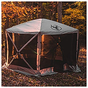 Gazelle Tents™, G6 6-Sided Portable Gazebo, Easy Pop-Up Hub Screen Tent, Waterproof, UV Resistant, 8-Person & Table, Desert Sand, 86" x 124" x 124", GK908, Incudes 3 free wind panels