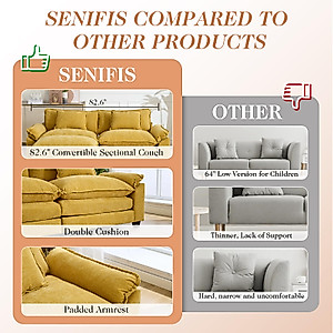 SENIFIS 86" Sectional Sofa Couch, Chenille L-Shaped Loveseat Sleeper Sofa Couch with Movable Ottoman,Lumbar Pillows, Comfy Cloud Sofa Couches for Living Room (Yellow, Loveseat)