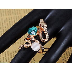 Rose Golden Tone Blue Teardrop Rhinestone Enhanced Slither Snake Statement Ring