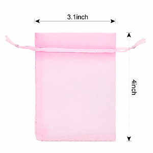 100Pcs Sheer Organza Bags 3x4 Inches Drawstring Jewelry Mesh Pouches Gift Bags for Wedding Party Christmas Gifts Festival Gift Candy Bags, Pink