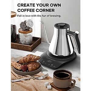 Offacy Electric Gooseneck Kettle,- 0.9L 1200W Quick Heating, ±1℉ Temperature Control, 100% Stainless Steel Inner Pot for Pour Over Coffee & Tea, Perfect for Boiling Hot Water