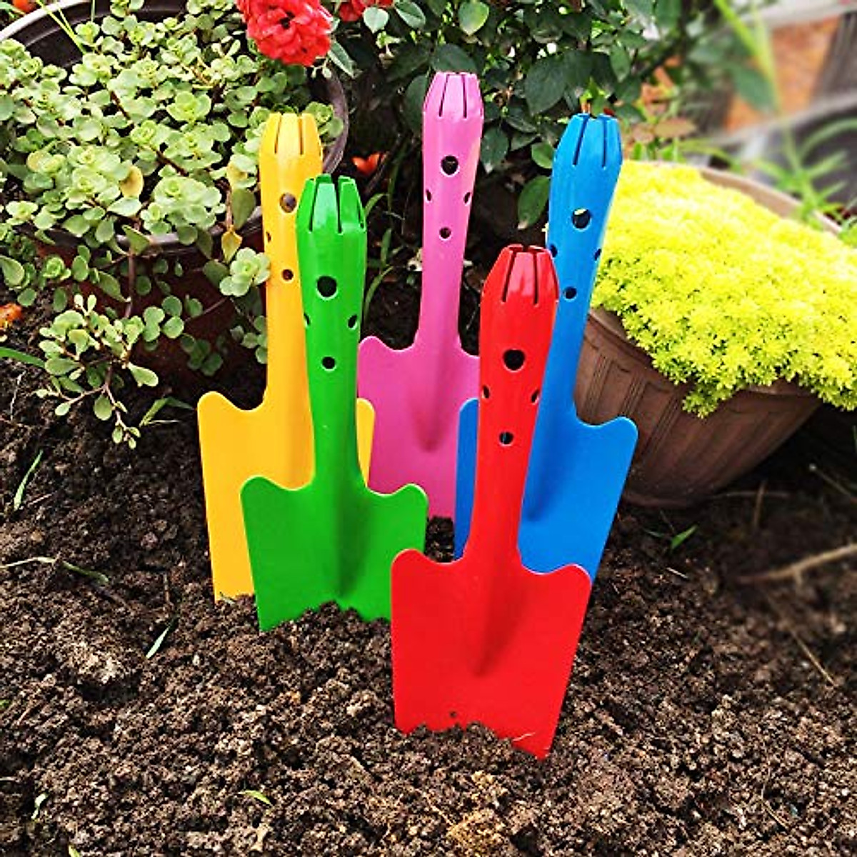 Newflager Mini Colorful Metal Hand Shovel, Trowel Set Garden Tools for Flower Soil Planting Digging Transplanting - Ideal Gardening Gift for Kids (Pack of 5)