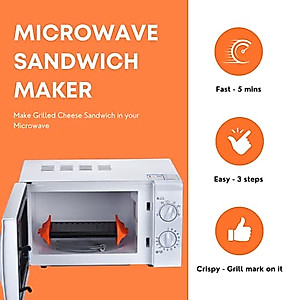 Maconee Microwave Sandwich maker | Microwave Grill Cheese Maker | Microwave Crisper Toaster Cookware | Panini Press | Cooking Fast and Dishwasher Safe Orange