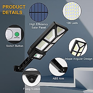 Totexil Solar Street Light, 2 Pack 196 Led Wireless Remote Control Solar Outdoor Lights, IP65 Waterproof Motion Sensor Security Solar Flood Lights with 3 Modes for Garden Street Patio Deck Garage Path