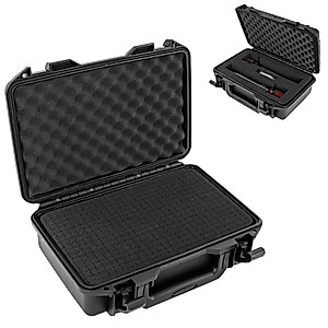 TORIBIO Wireless Microphone Case, Hard Carrying Case with Customizable Foam, Portable Storage Case, IP67 Waterproof Anti-fall Box, Equipment Protector Case for Travel Outing, 11.6"x8.1"x4", Black