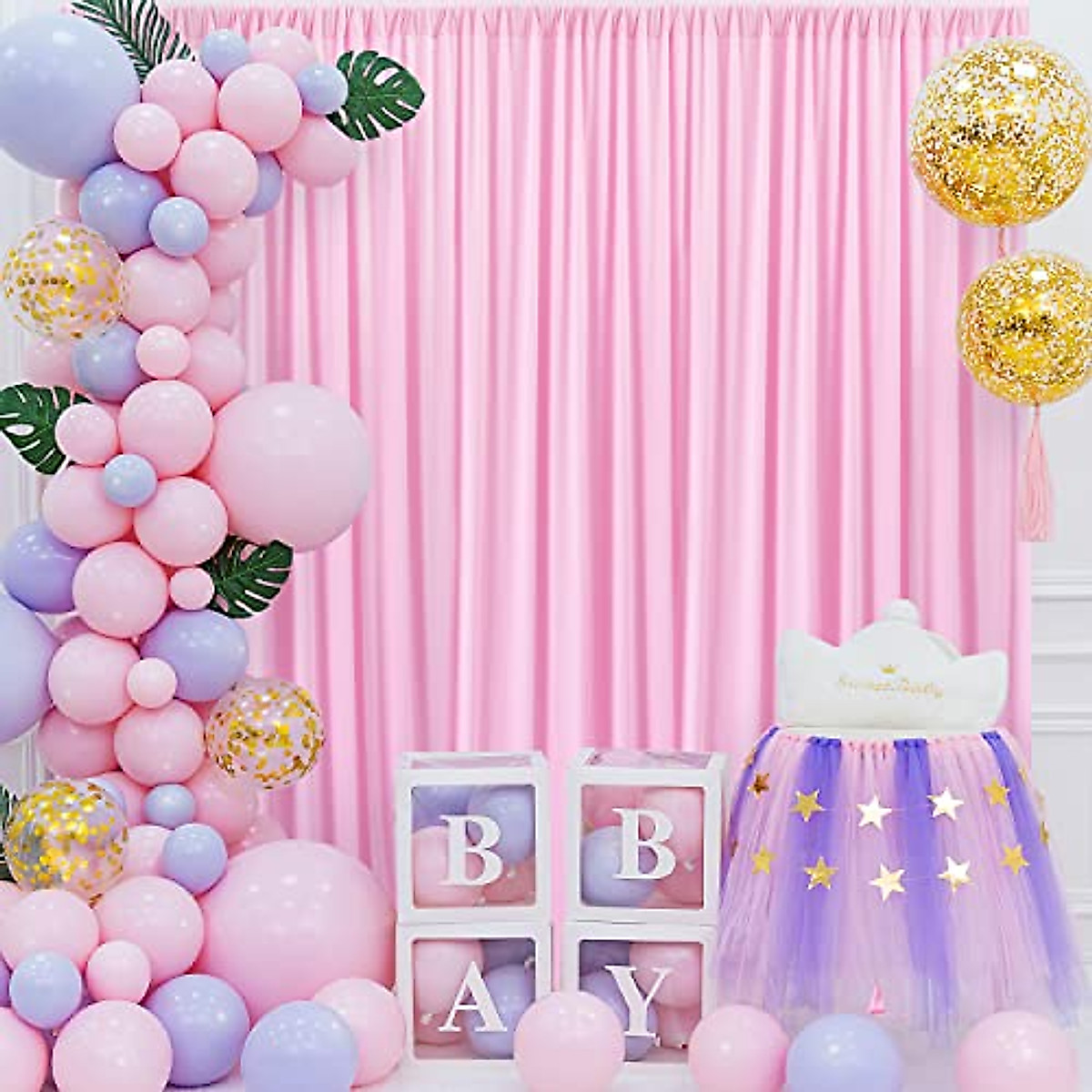 Pink Backdrop Curtain 2 Panels for Wedding Birthday Party Decoration Photography Props Baby Shower Engagement Graduation Prom Dessert Table Photo Booth Drapes 5 ft * 7 ft