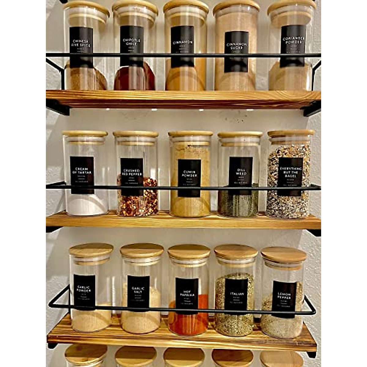 SAVVY & SORTED 12 Natural Bamboo Spice Jars | Large Spice Jars with Bamboo Lids | Seasoning Containers Glass Jars with Airtight Lids | Spice Jars Natural Bamboo Containers Kitchen Herb Pantry Jars