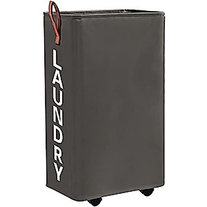 [3 pack] Laundry Basket,Homlikelan 27.5" Collapsible Large Laundry Hamper,Standable Narrow Rolling Laundry Hamper on Wheels Clothes Hamper Laundry Bin Beige