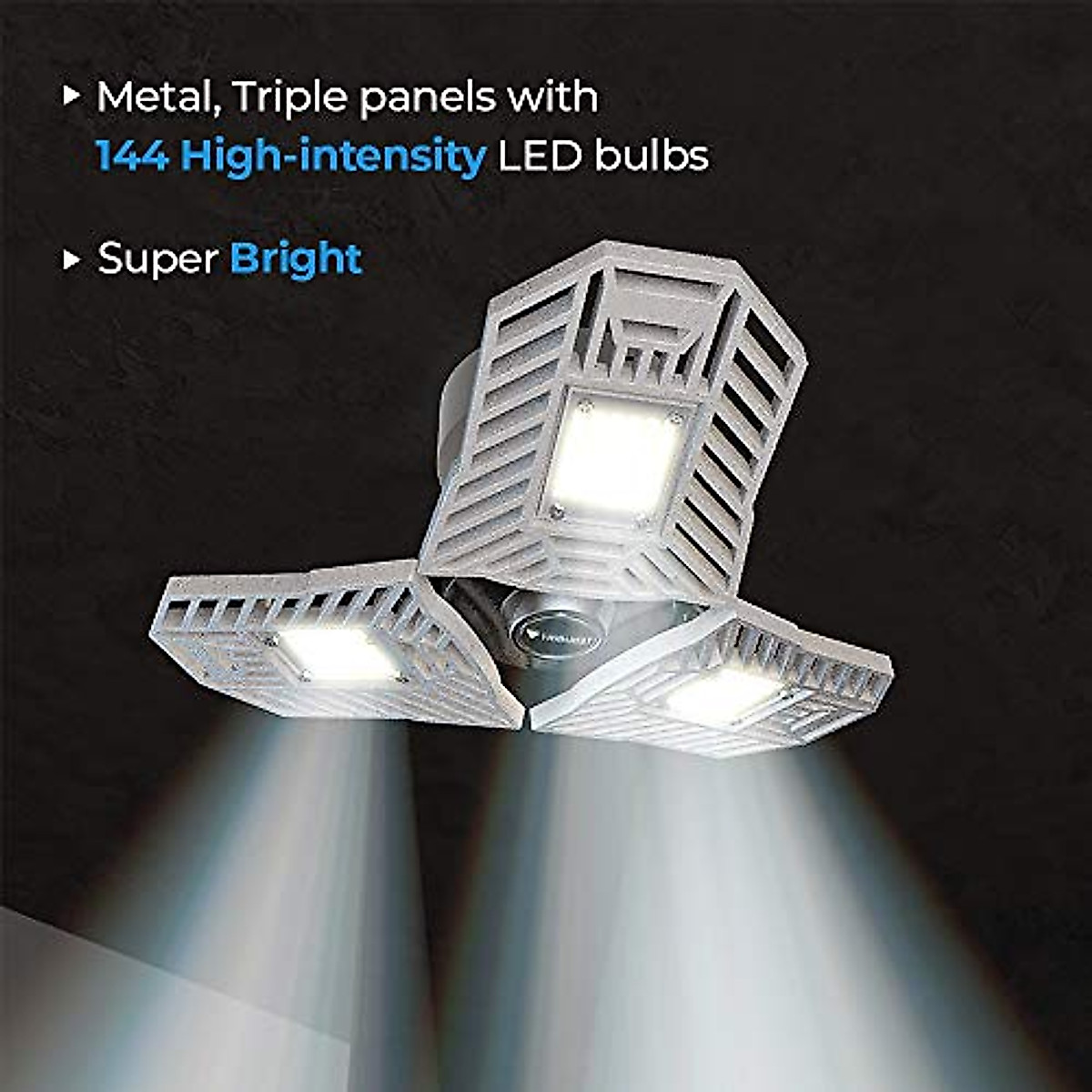 TRIBURST Aluminum LED Garage Lights 6500K 4000 Lumen – Adjustable Ceiling Lights, Ultra Bright Lighting with 144 Bulbs and Multi-Directional Triple Panel for Indoor, Bedroom, Living Room