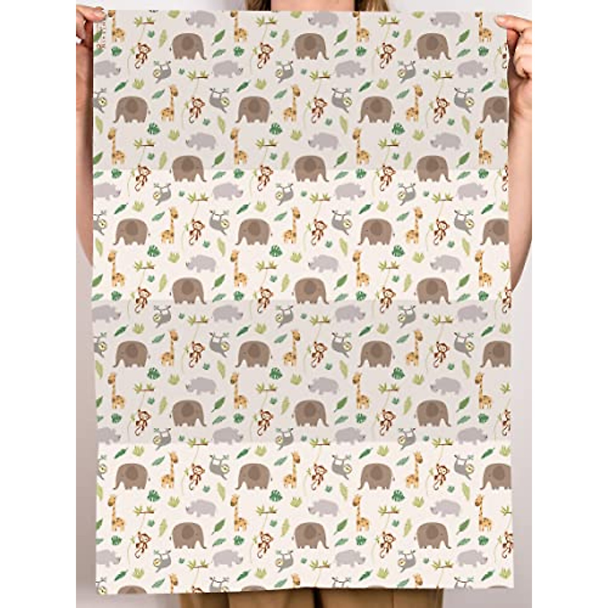 CENTRAL 23 Baby Animal Wrapping Paper - 6 Neutral Gift Wrap Sheets - Monkey Elephant Giraffe - For Birthday Baby Shower Boys Girls - Comes With Fun Stickers - Recyclable
