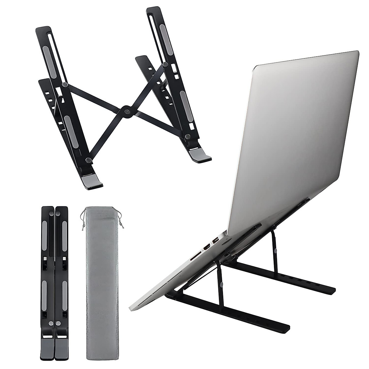 EMOME Laptop Stand for Desk Black, Adjustable Height Multi-Angle Stand, Portable Foldable Laptop Holder for Smaller Than 16 inches Computer Stand